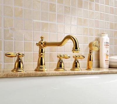 China Antique Brass Golden Printed Luxury Widespread Tub Faucet with Hand Shower FBT0889 for sale