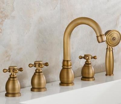 China Antique Brass Five-pieces Widespread Tub Faucet with Hand Shower FBT0328 for sale
