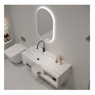 Cina Vanità da bagno in oro bianco con organizzatore SLABS/SINTERSTONE montato sul bancone in vendita