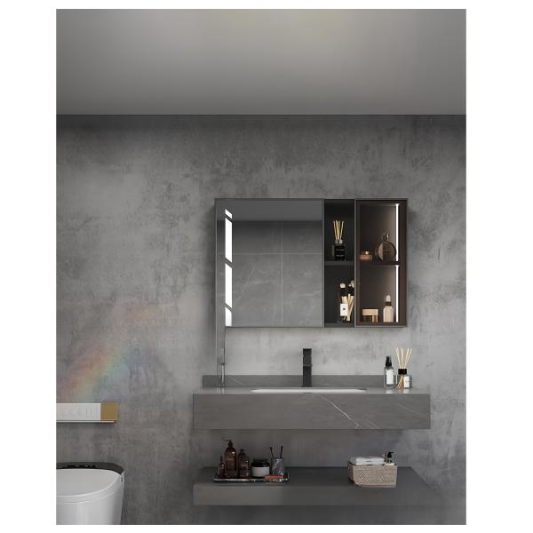 Quality Hotel Rectangle Quartz Countertops with Square Sink and Bathroom Storage Cabinet for sale