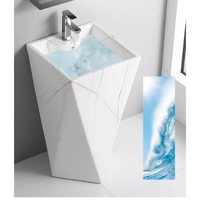 China Diamond Shape Full Pedestal Bathroom Wash Hand Basin Large Pedestal Height Wash Basin for sale