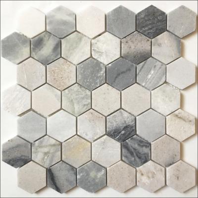 Cina Piastrelle di mosaico in marmo esagonale a getto d'acqua in bianco e nero per la decorazione del bagno in vendita