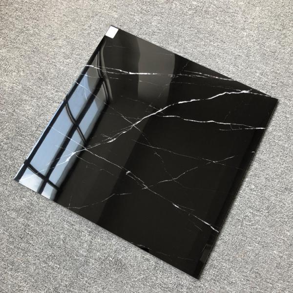600x600 Porcelain Glazed Floor Wall Tiles in Black with White Veins Stone Imitation Texture