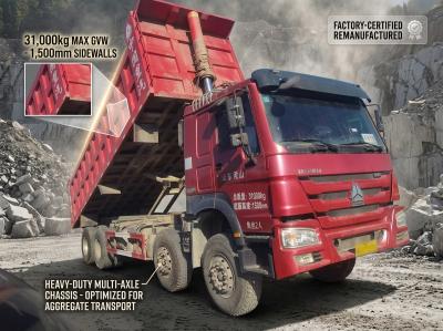 China Heavy Duty HOWO 380 Used Dump Truck 75 Ton Payload 8x4 Wheel Configuration 8845mm Long Steel Dump Body for sale