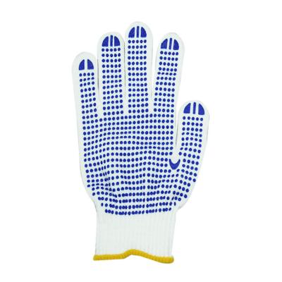 China Blue Flexible PVC Dotted Cotton Knitted Gloves Non Slip Working Gloves for sale