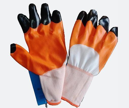 Quality 23cm-26cm Nitrile Dipped Work Gloves Cold Weather Work Gloves Double Dipping for sale