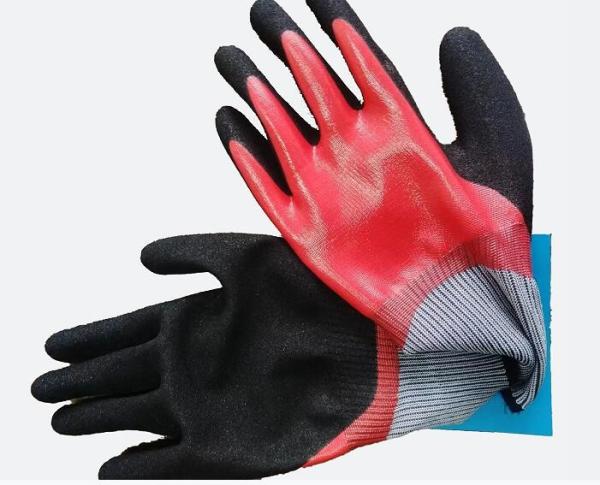 Quality Polyester Sandy Nitrile Coated Gloves Black Nitrile Grip Work Gloves for sale