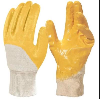 China Light Weight Yellow Nitrile Coated interlock Glove Rukavice Od Nitrila Handschuhe Nitrile Safety Industrial Knit Wrist Oil Gloves for sale