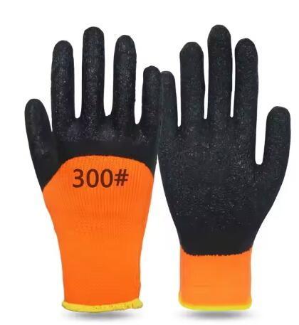 Quality 7 Gauge Black Crinkle Latex Coated Gloves Half Coated for sale