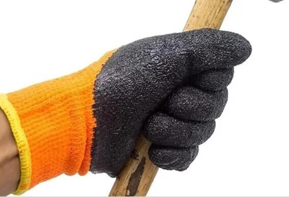 Quality 7 Gauge Black Crinkle Latex Coated Gloves Half Coated for sale