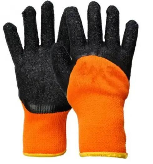Quality 7 Gauge Black Crinkle Latex Coated Gloves Half Coated for sale