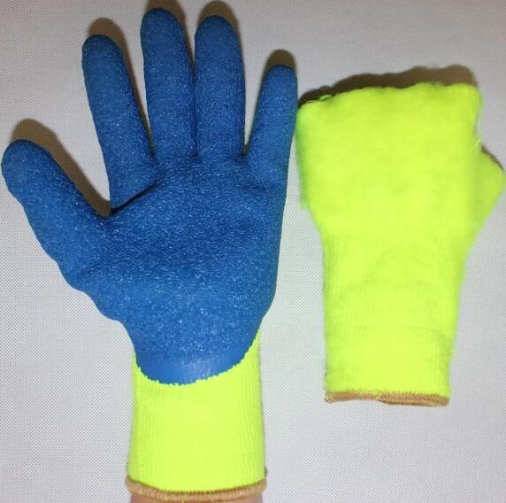 Quality Hi Vis Safety Gloves Latex Acrylic Terry Brushed Glove Blue Latex Palm Coated for sale