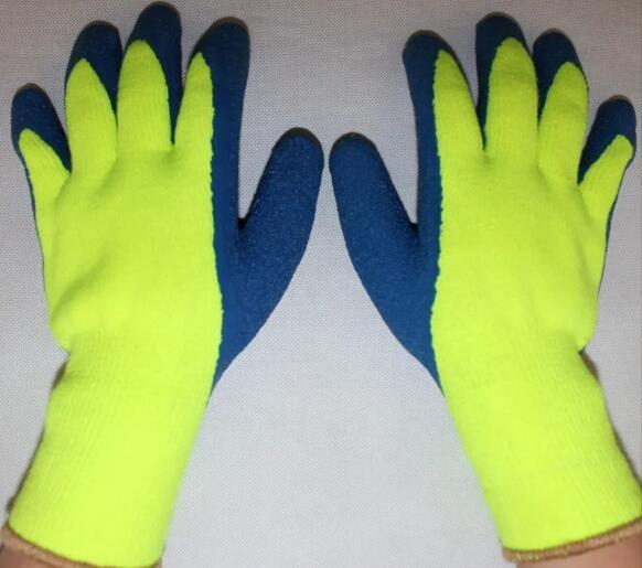 Quality Hi Vis Safety Gloves Latex Acrylic Terry Brushed Glove Blue Latex Palm Coated for sale