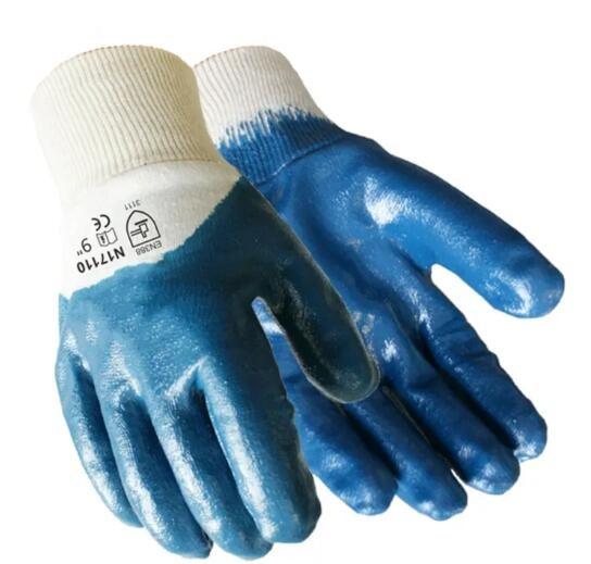 Quality Knit Cuff Nitrile Coated Gloves Non Slip Cotton Jersey Work Safety Gloves for sale