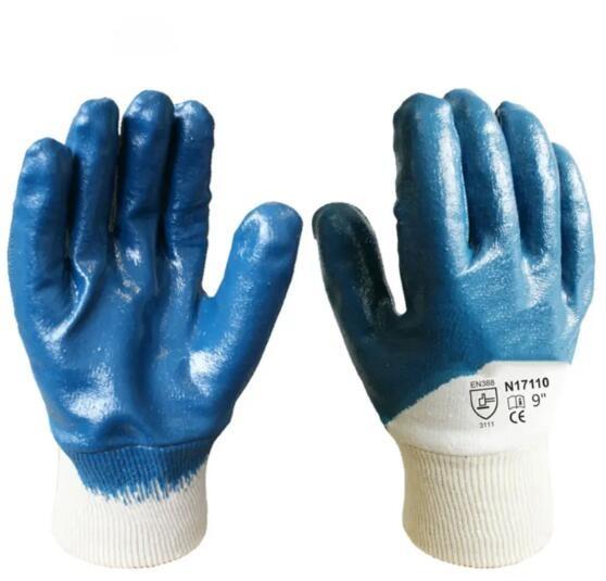Quality Knit Cuff Nitrile Coated Gloves Non Slip Cotton Jersey Work Safety Gloves for sale