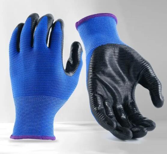 Quality 13 Gauge Nitrile Coated Gloves U3 Polyester Nylon Coated Gloves Zebra Liner for sale