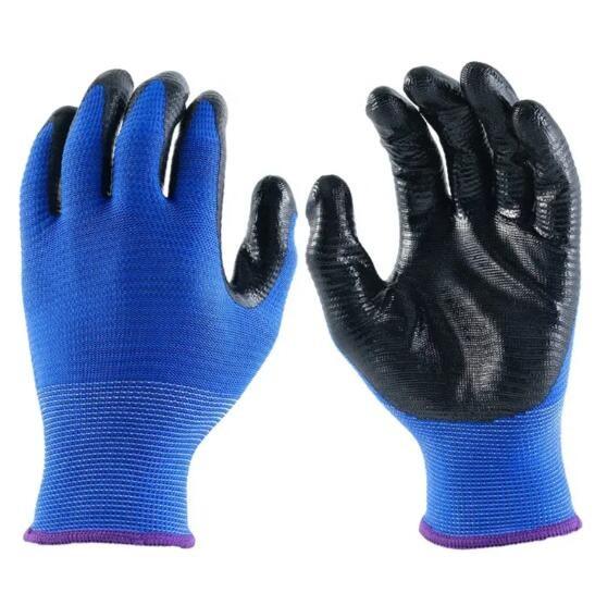 Quality 13  Gauge Nitrile Coated Gloves U3 Polyester Nylon Coated Gloves Zebra Liner for sale