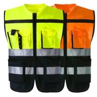 China Patchwork Polyester Safety Vest With Pockets And Zipper Orange Green for sale