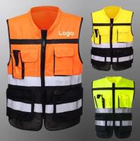 China Patchwork Polyester Safety Vest With Pockets And Zipper Orange Green for sale
