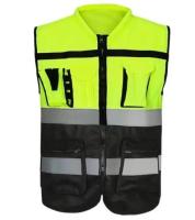 China Patchwork Polyester Safety Vest With Pockets And Zipper Orange Green for sale