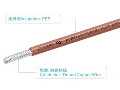 China Brown 20AWG FEP Insulated Wire UL758 AWM1331 600V/150C For Heater / Home Appliance / Light for sale