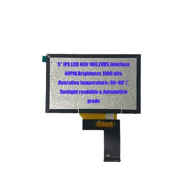 China 5 Inch TFT LCD Display 800x480 LVDS Interface 1000cd/m2 for sale