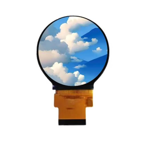 Close-up view of 2.1 inch round IPS LCD display with high resolution demonstration