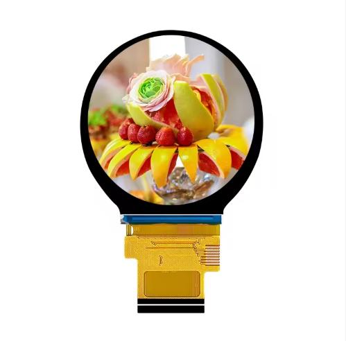 2.1 inch round IPS LCD display showing detailed interface and dimensions