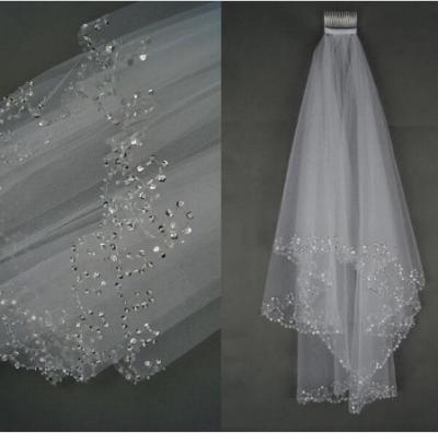 China Bridal veil, wedding dress, dress accessories, 2 layers of handmade beads, hook styling bridal veil wholesale for sale
