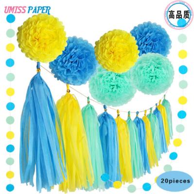 China 20pcs/set Hot Blue and Yellow Mint Green Set, European and American Birthday Party Weddings, Decorations, Paper Balls for sale