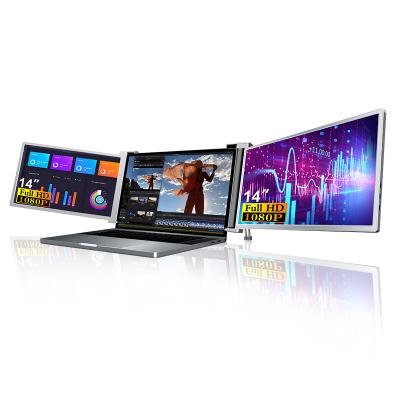 China Narrow Bezel Triple Portable Monitor 14in Clip On Laptop Screen For 12-16.5 Inch Laptops for sale