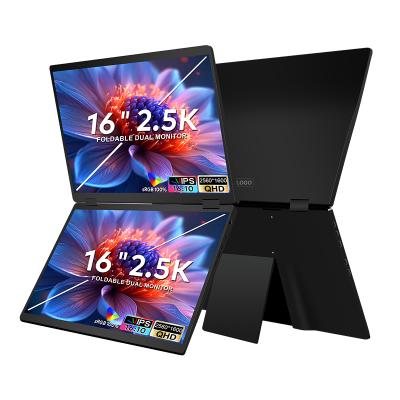 China Folding Computer Monitor 2.5K QHD IPS 16:10 Travel Dual Monitor For Laptop for sale