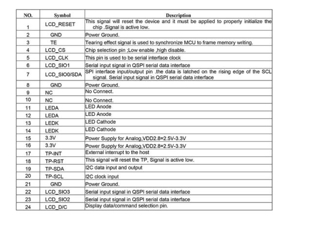 TFT display module dimensional drawing