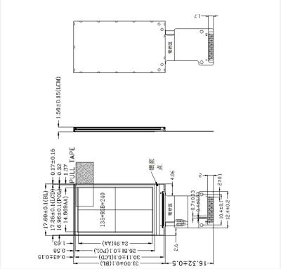 China 1.15 Inch TFT Display Module  135*240 Resolution 400c/d Free View Angle SPI Interface for sale
