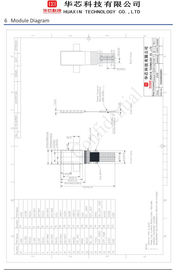 0.49 inch micro OLED display pin definition diagram