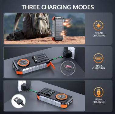 중국 태양광 보조 배터리 22.5W 고속 충전 30000 실제 용량 LED 조명 태양광 입력 전류 판매용