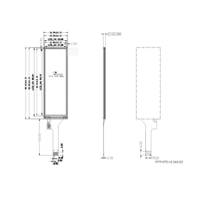 2.79 inch bar type TFT display side view