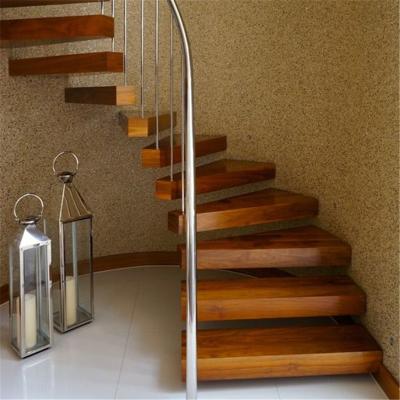 China Indoor prefabricated stairs steel 38mm wood treads floating stairs for sale
