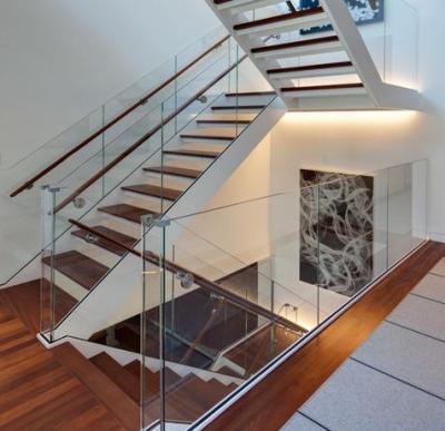 China Modern aluminum U channel 12mm tempered glass railing wood handrail interior for sale