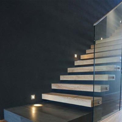 China Invisible stringer floating straight staircase,wooden steps stair for sale