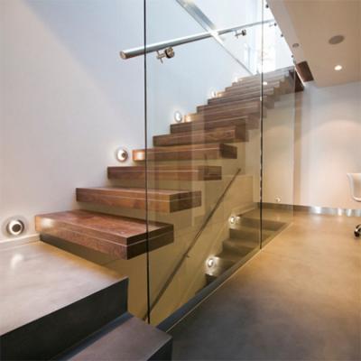 China wood straight staircase, floating stairs with rubber wood steps for sale