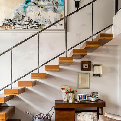 China indoor straight staircase,wooden floating staircase with glass balustrade for sale
