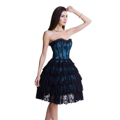 Cina Bustier e corsetto blu scuro del pizzo più il vestito disossato d'acciaio dal corsetto di dimensione in vendita
