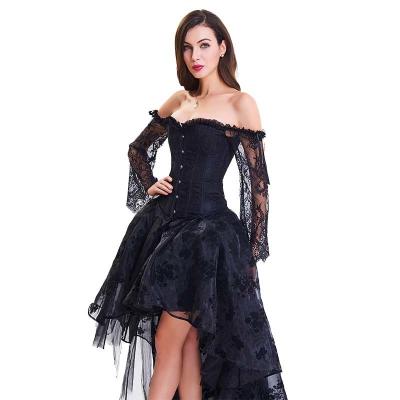Cina Dimensione d'acciaio S - 2XL del vestito dal corsetto del pizzo di nero d'ossa di Steampunk 9 in vendita