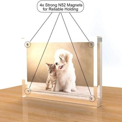 China Nail Free Waterproof Double Acrylic Desktop Display Self Standing Magnetic Photo Frame for sale