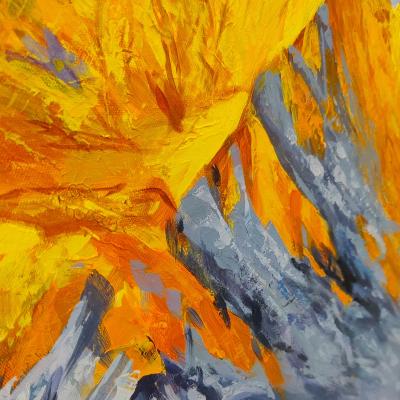 中国 オーダーメイド 手描き ゴールデンマウンテン モダン抽象 厚い質感 キャンバス 3d リリエフ 絵画 様々な印刷方法 販売のため