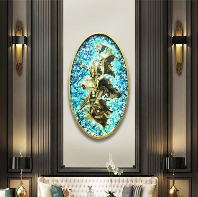 Cina Ronda Astratta 3D Metal Art Pittura Inchiostro a mano Pitture murali con cornice in vendita