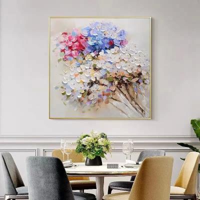 China Hand Painted Landscape Oil Painting Simple Texture Art Hanging Painting Hydrangea Happy Loving Flower for sale