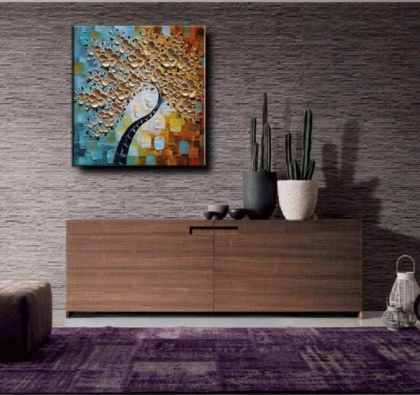 Quality Modern Style Hand Painted Canvas Oil Painting of Blossoming Almond Tree Flowers for sale