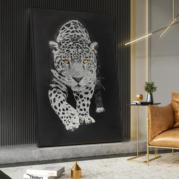 Quality Modern Animal Leopard Wall Painting Crystal Porcelain Wall Art Custom Designs for sale